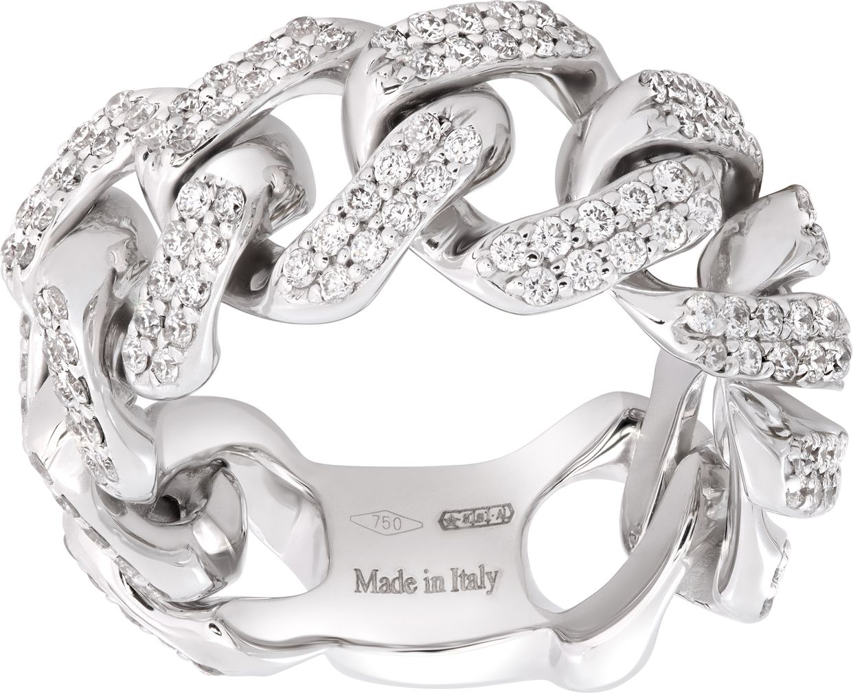 Damiani Pave Cuban Link Ring in 18k white gold | Gray & Sons Jewelers