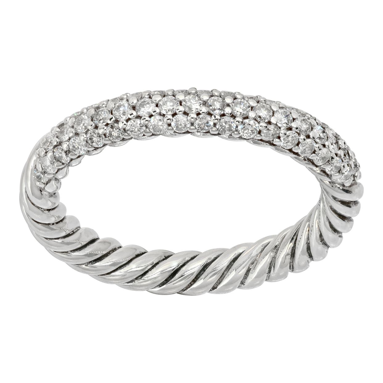 Semi Eternity Cable Ring With Diamonds In Sterling Silver