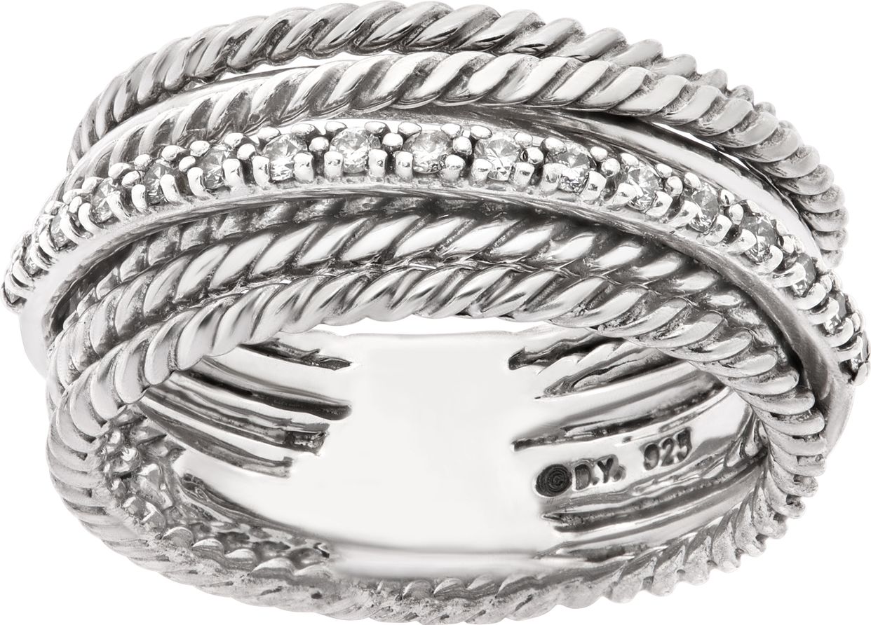 David Yurman sterling silver Crossover ring with diamonds