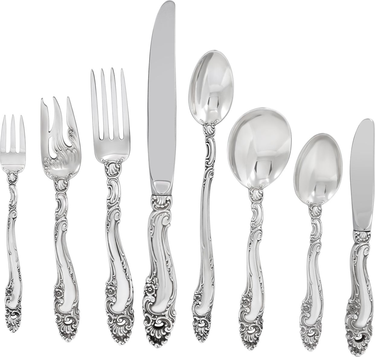"DECOR" by Gorham pat. in 1953. 8 place setting for 12 (exce