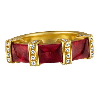 Di Modolo pink garnet ring with diamond accents in 18k | Gray & Sons