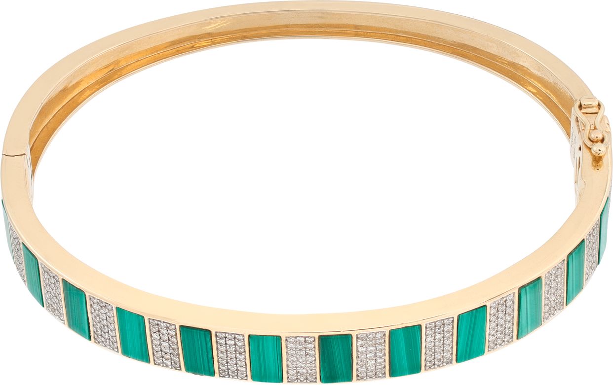 Diamond and Malachite Bangle in 14k yellow gold | Gray & Sons Jewelers