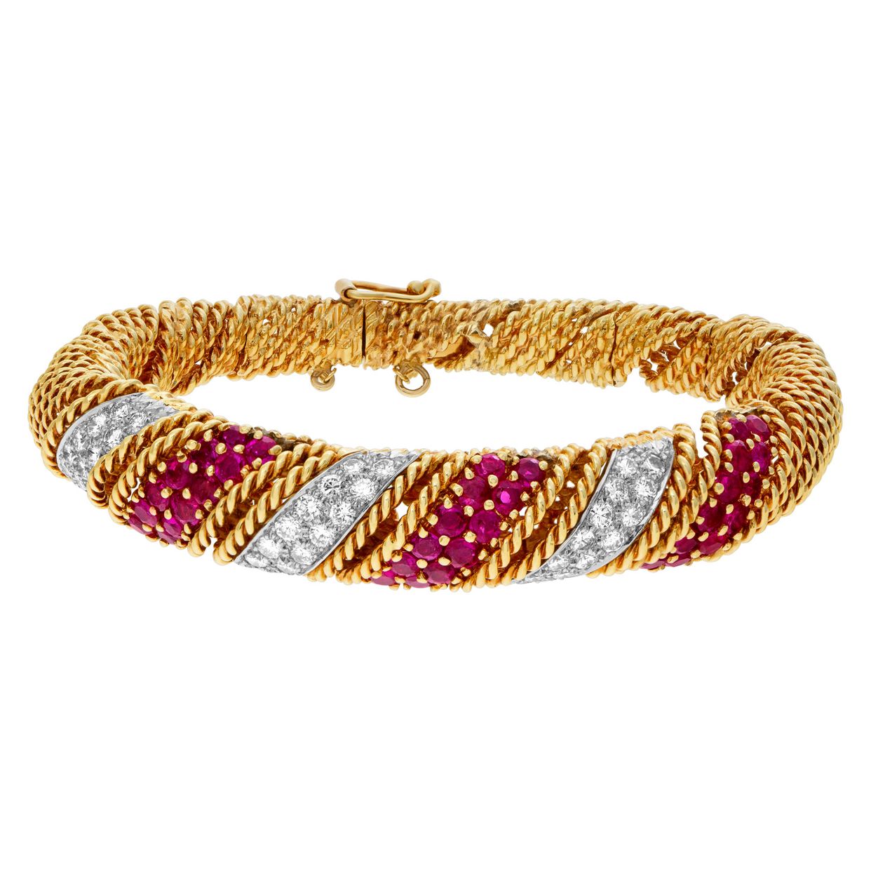 Diamond & Ruby Twisted Bracelet In 18k. 1.44cts in diamonds,