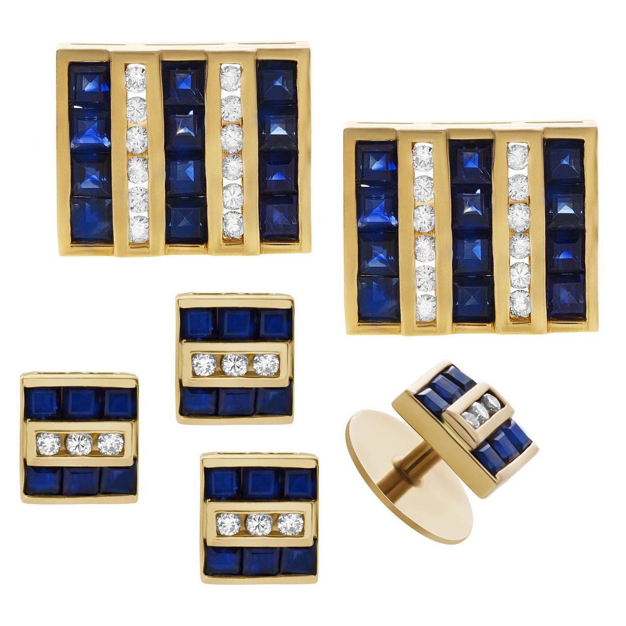 Diamond and Sapphire stud and cufflinks set in 14k | Gray & Sons