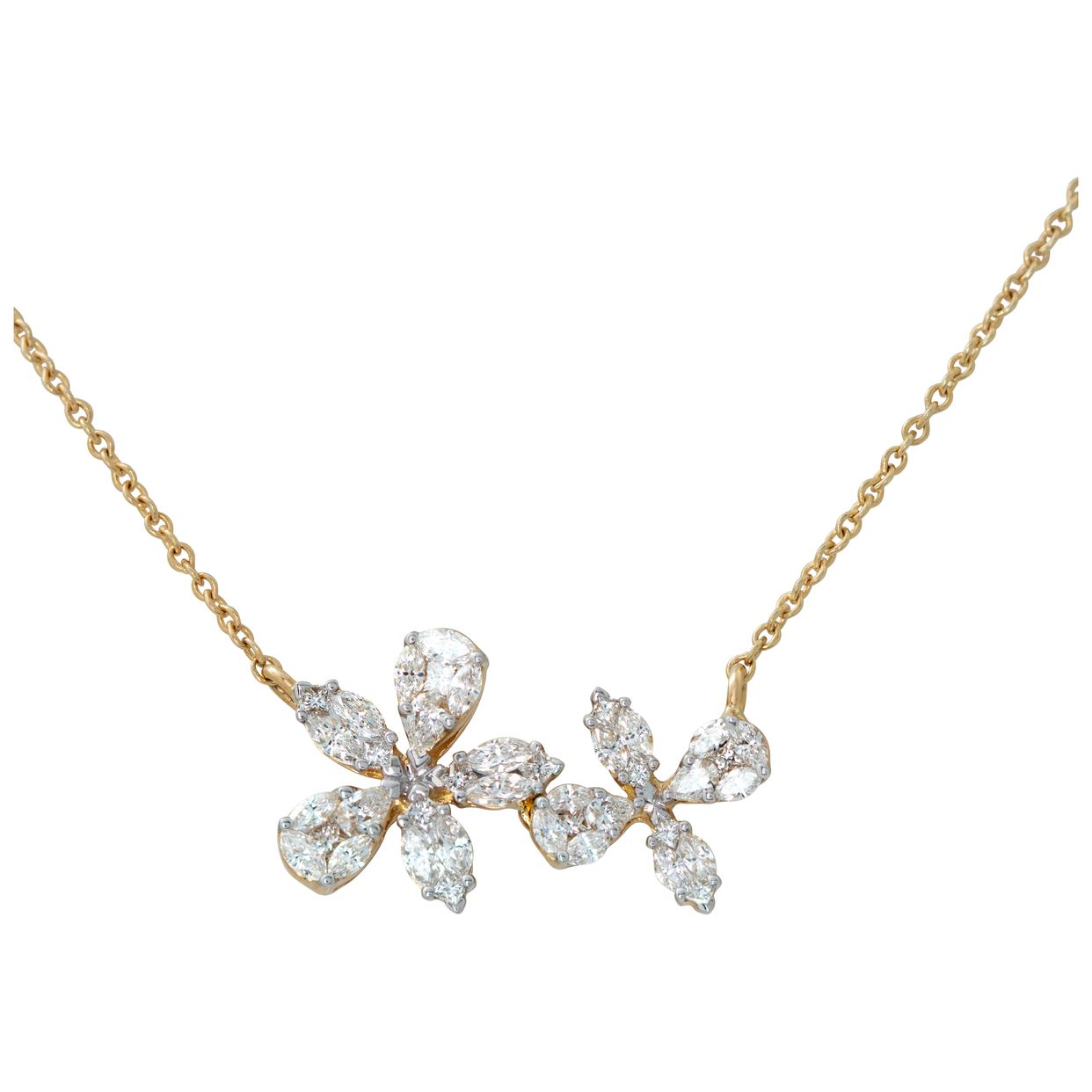Diamond cluster floral design necklace in 18k with 1.6 carat