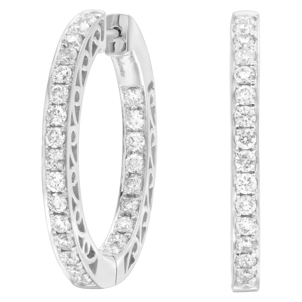 Diamond hoops with 1.28 cts in diamonds in 14k white gold
