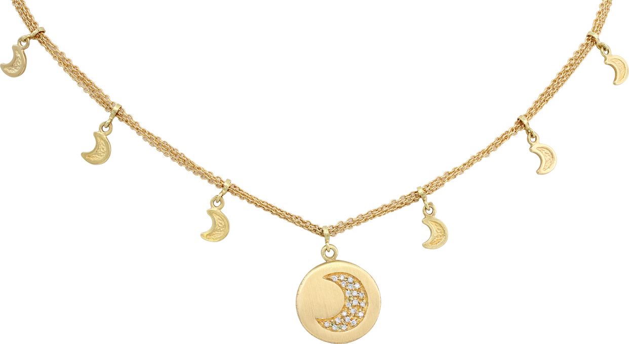 Diamond necklace with nine half moons in 18k signed Carolina