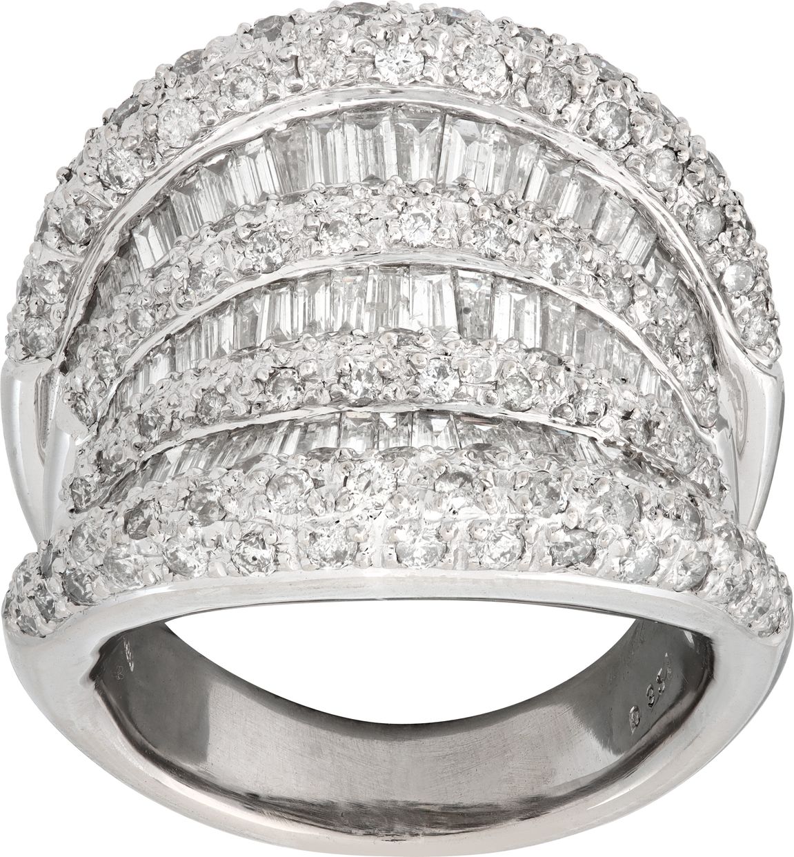 Diamond ring "waterfall" in 18K white gold with baguettes