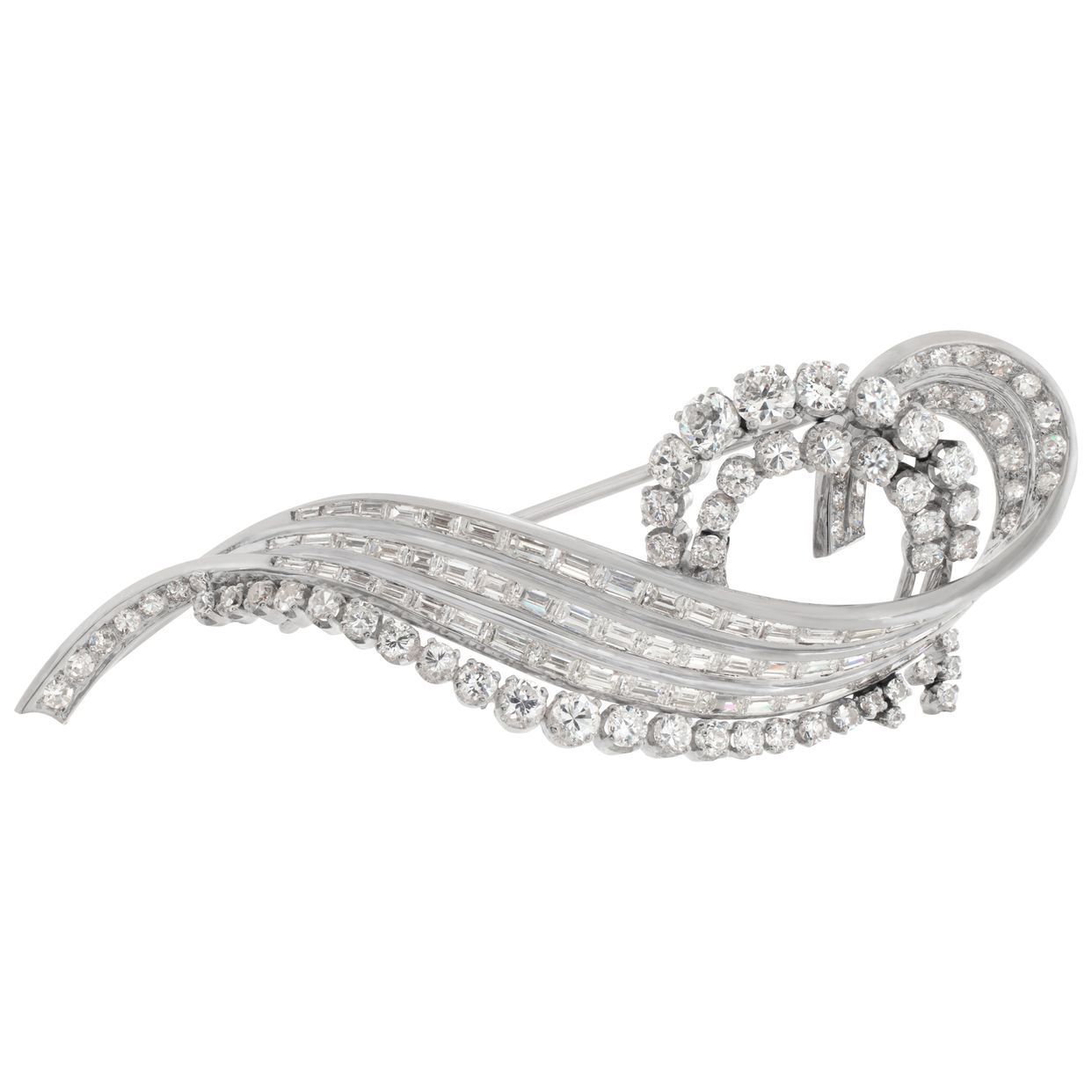 Diamond 'Treble Clef' Shaped Pin In Platinum With Diamonds