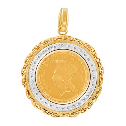 $3 Gold Coin Pendant with a diamond frame | Gray & Sons Jewelers