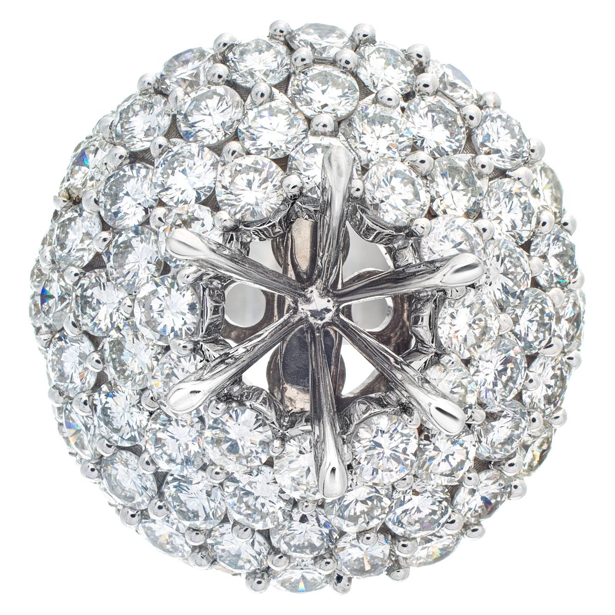Domed pave diamond setting for round diamond in 18k white