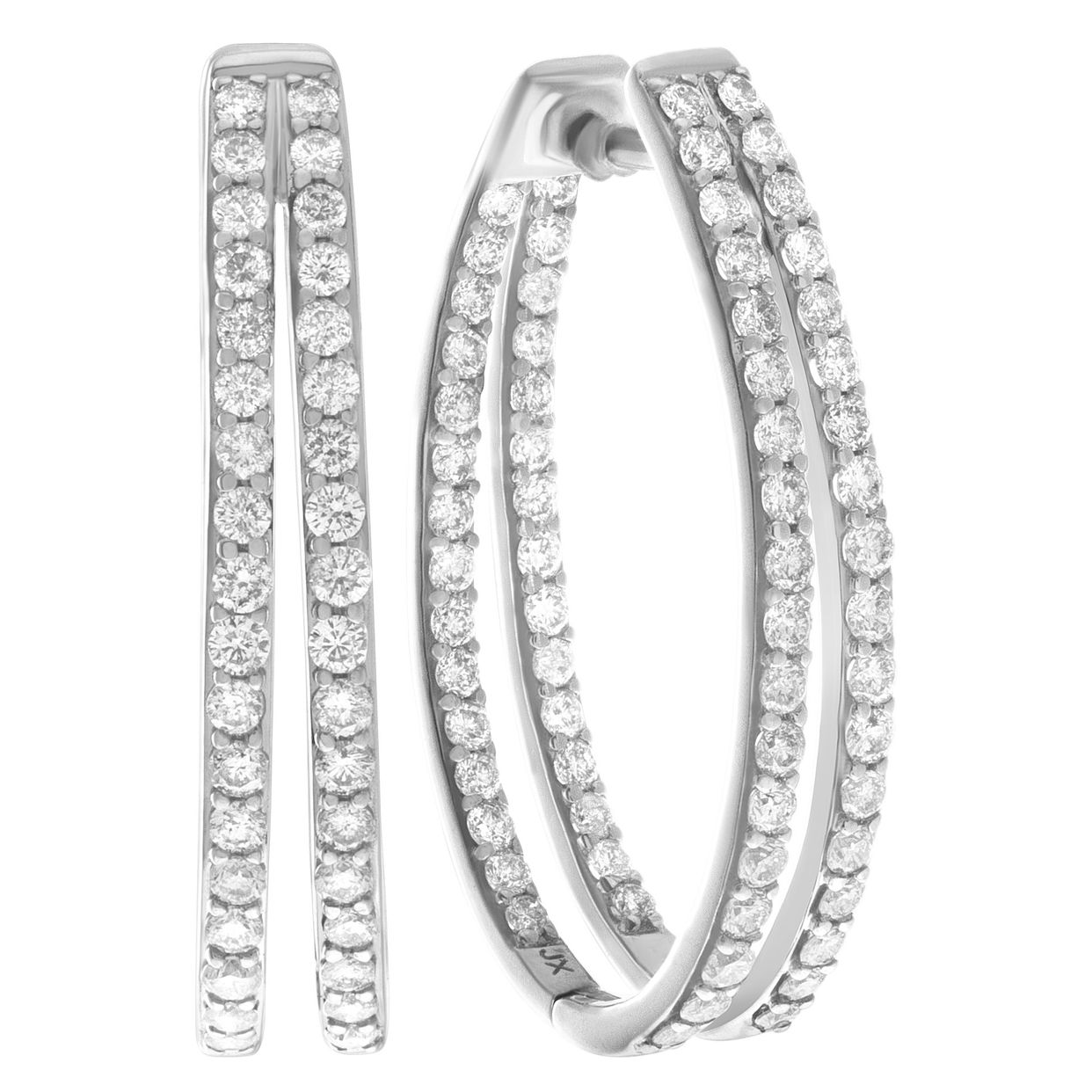 Double row inside-out oblong diamond hoops in 14k white gold,
