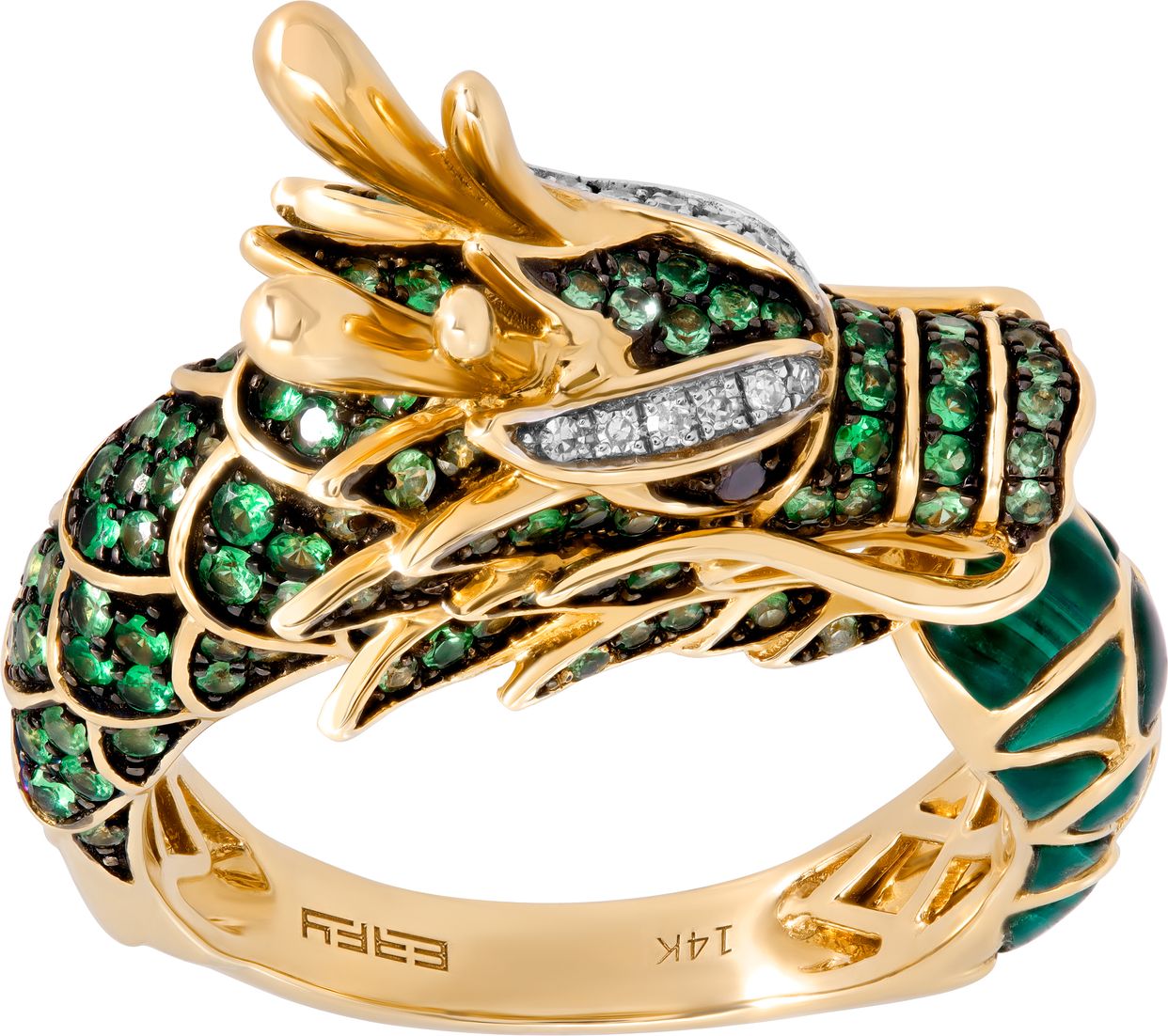 Dragon ring in 14k yellow gold, Diamond, Tsavorite | Gray & Sons