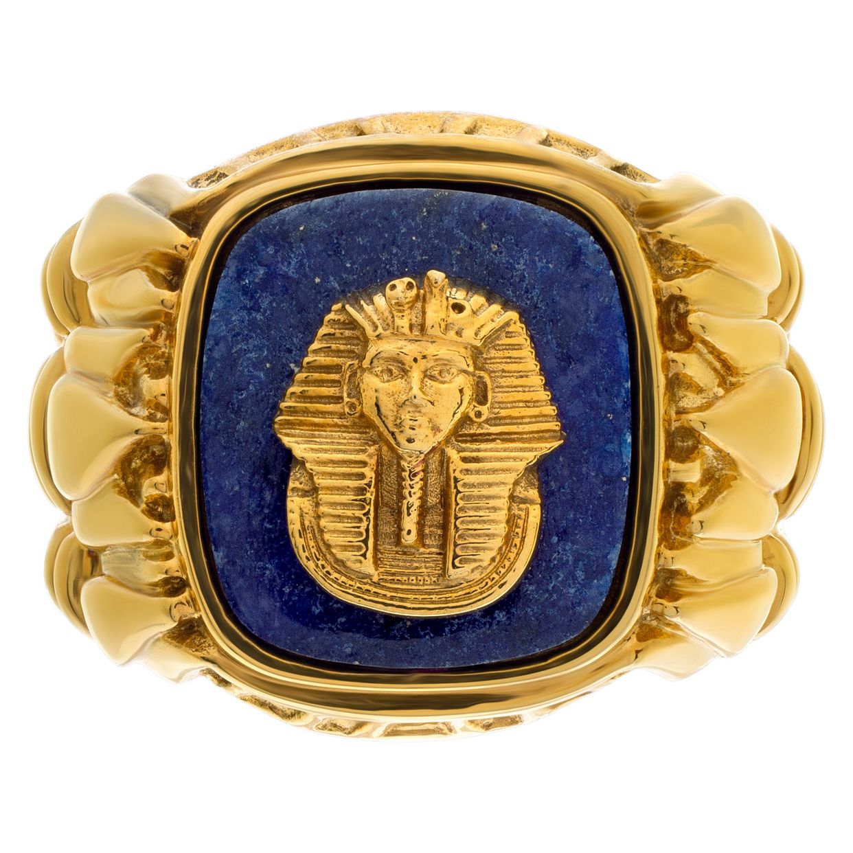 Egyptian Pharaoh Head ring on Lapis Lazuli background set in