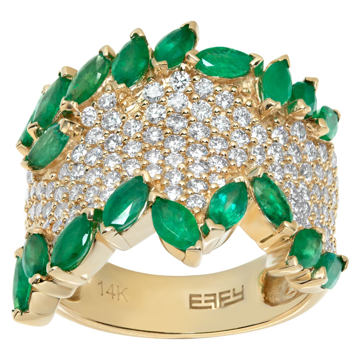 Emerald and diamond ring in 14k white gold with over 0.80 ct