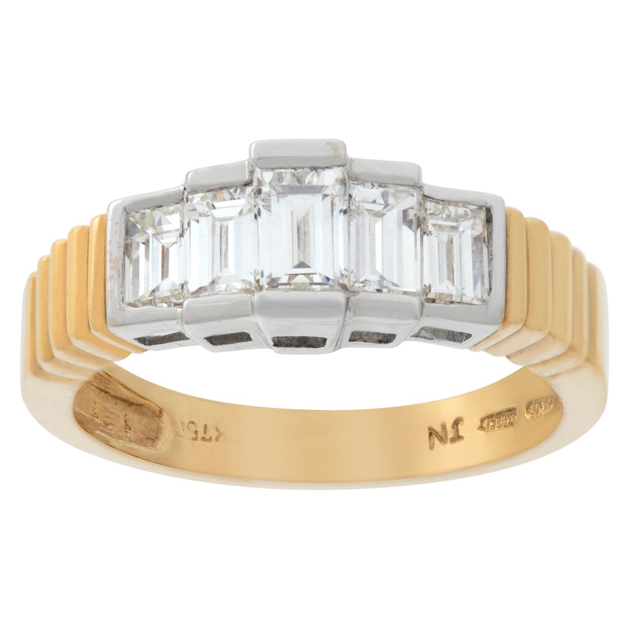Emerald cut channel set diamond ring with 5 diamonds 18k