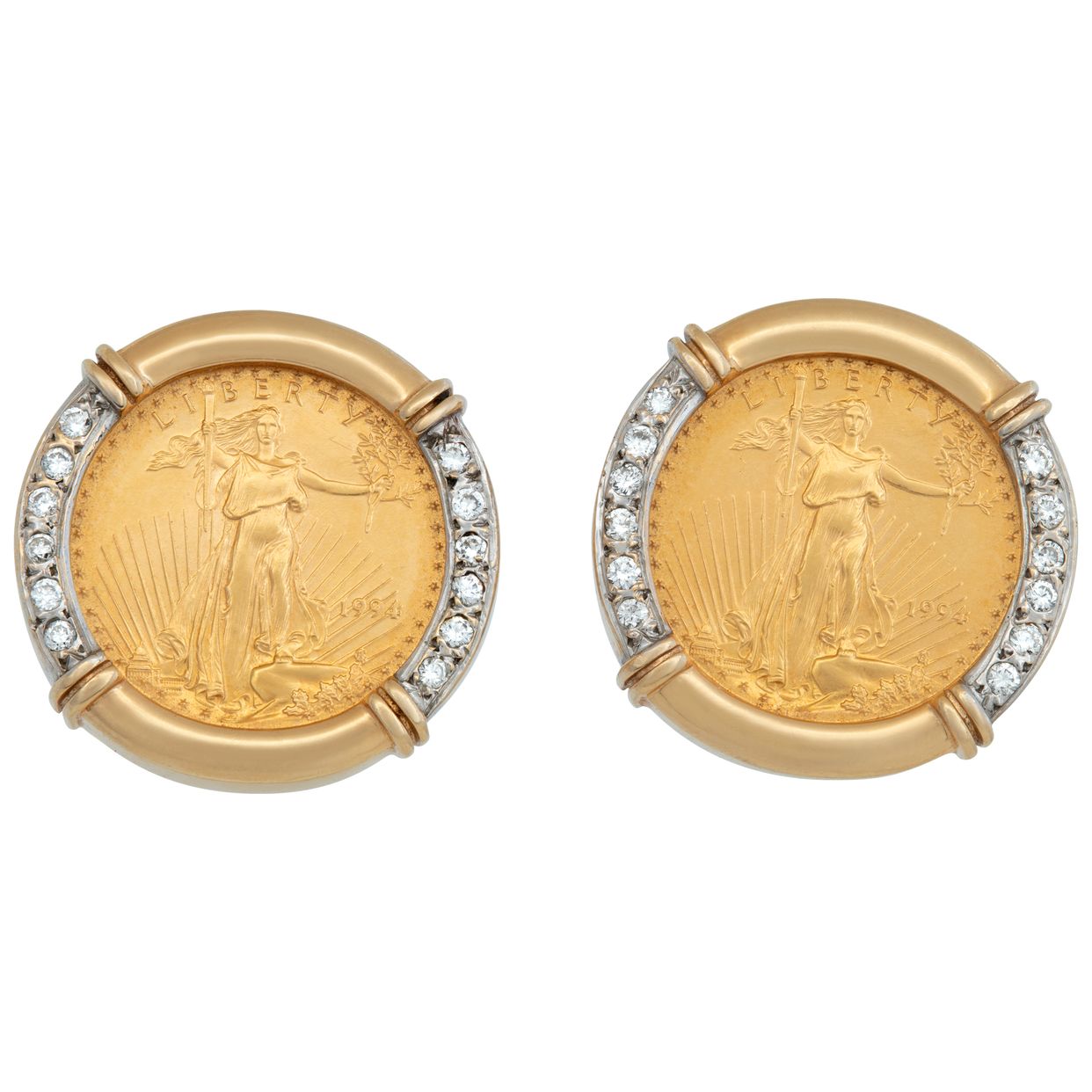 Five Dollar Us Gold Coin Cufflinks With Diamond Accents Set