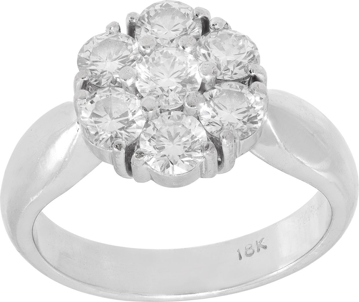 Floral design diamond ring in 18k white gold with approximately