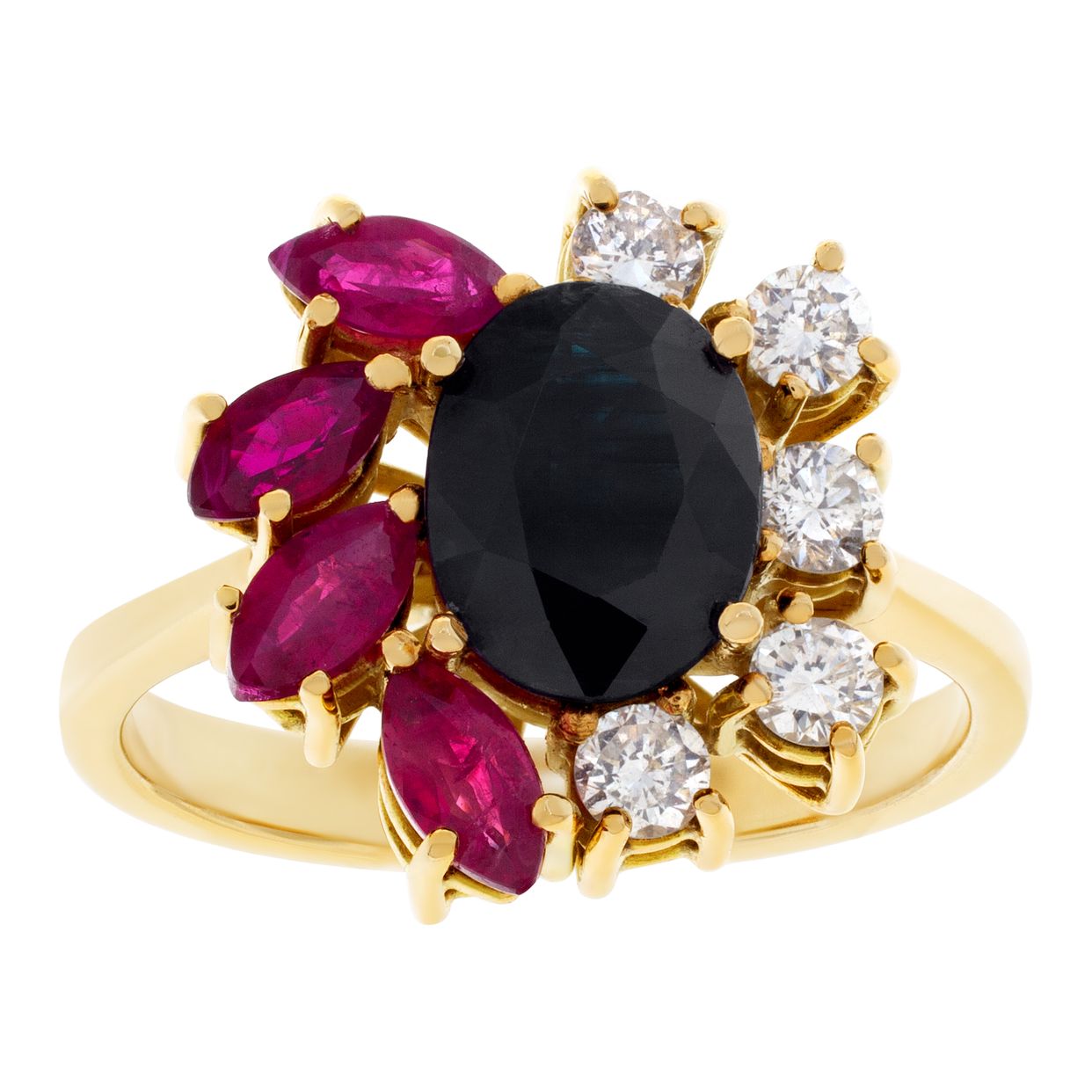 Flower style ring with rubies, sapphires and diamonds | Gray & Sons