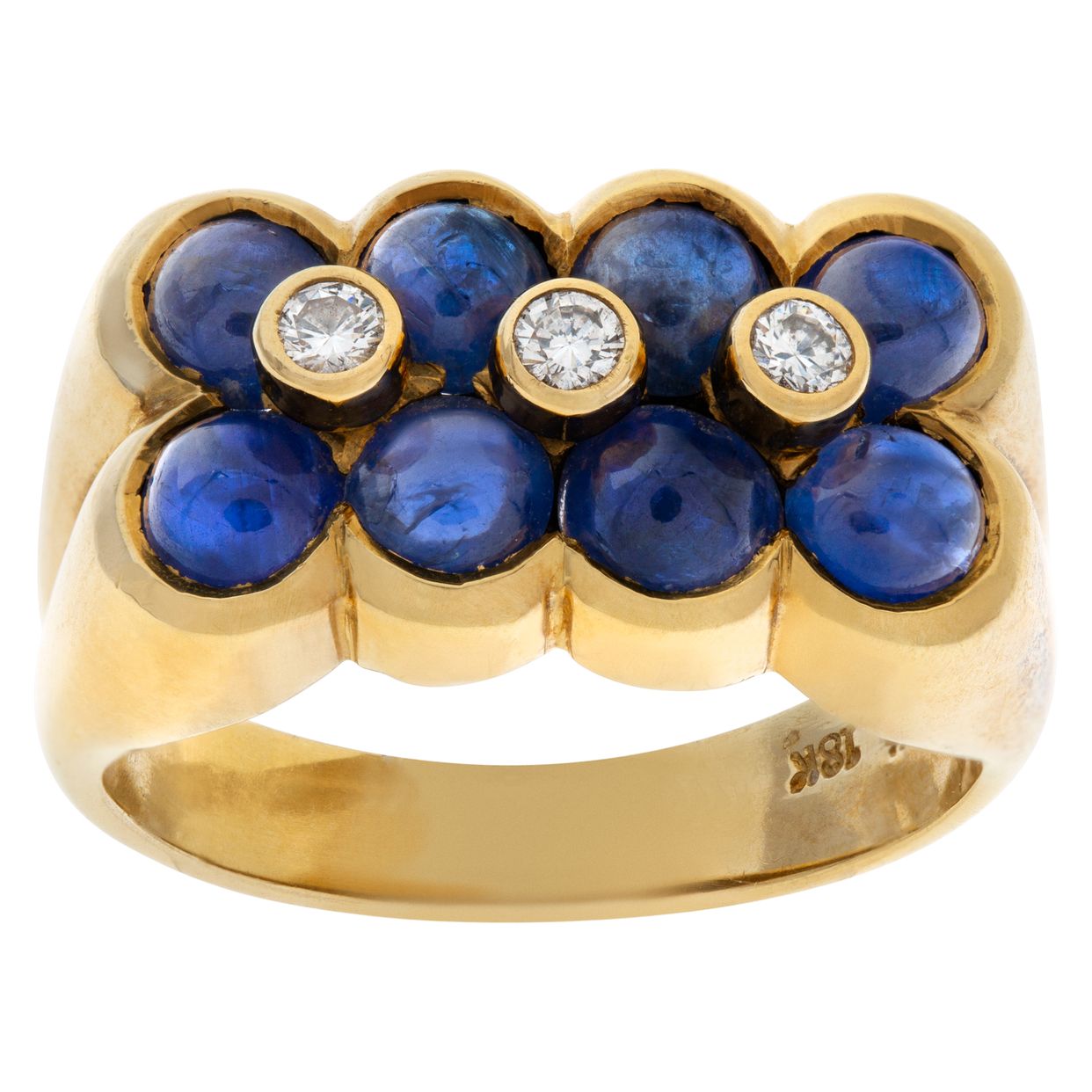 Flowery design 18K yellow gold ring with 8 cabochon sapphire, 3