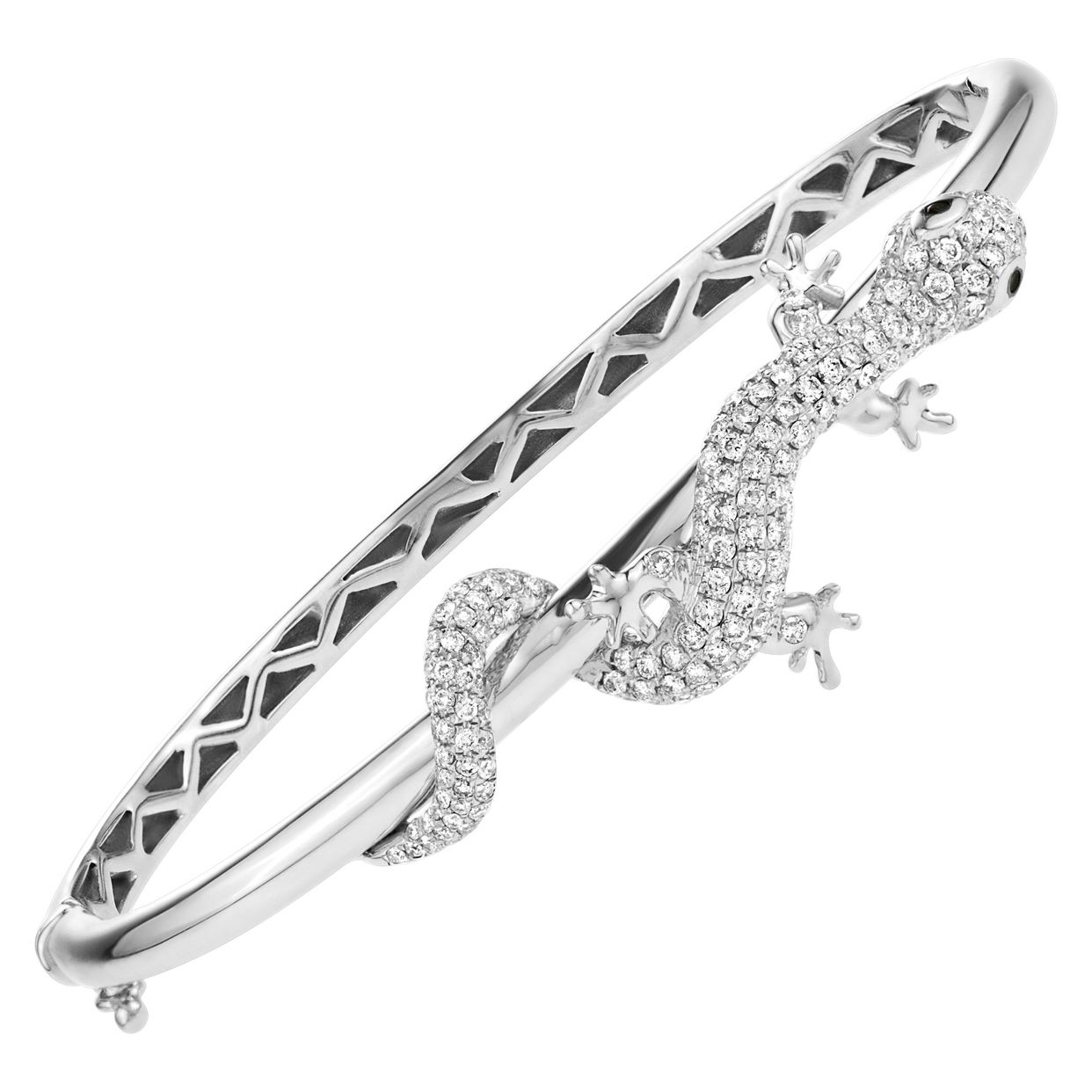 Gecko 18k white gold bangle with diamond & tsavorite | Gray & Sons