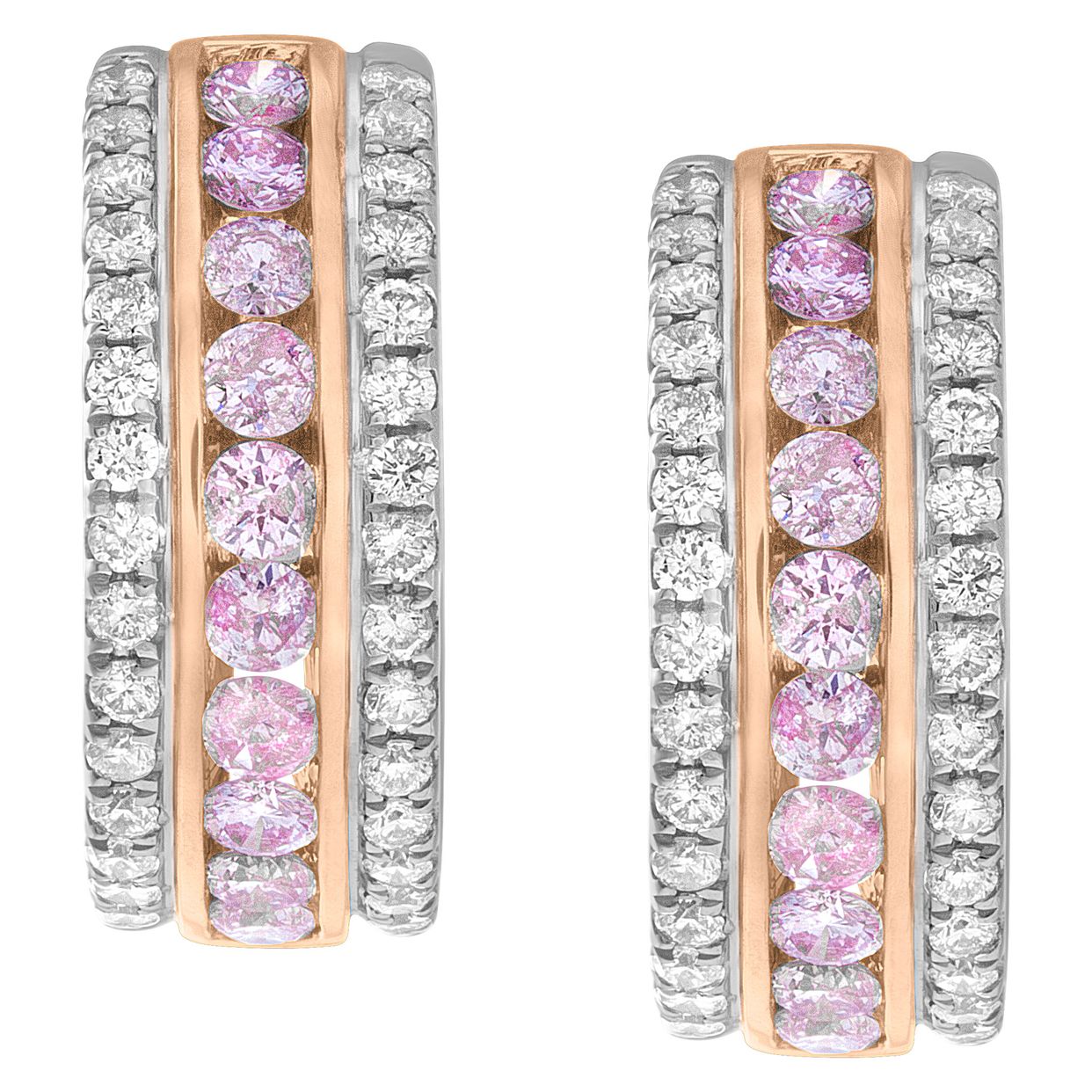 Glamorous triple-row diamond earrings in 18k rose and white