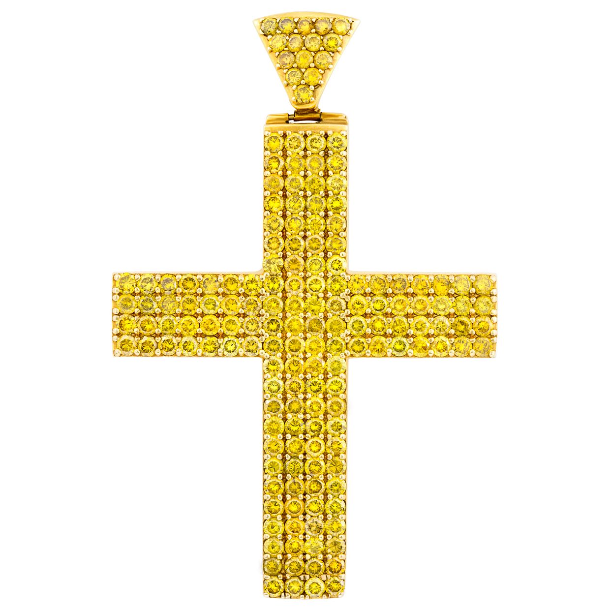 Golden yellow diamond cross in 14k yellow gold. 16 carats in