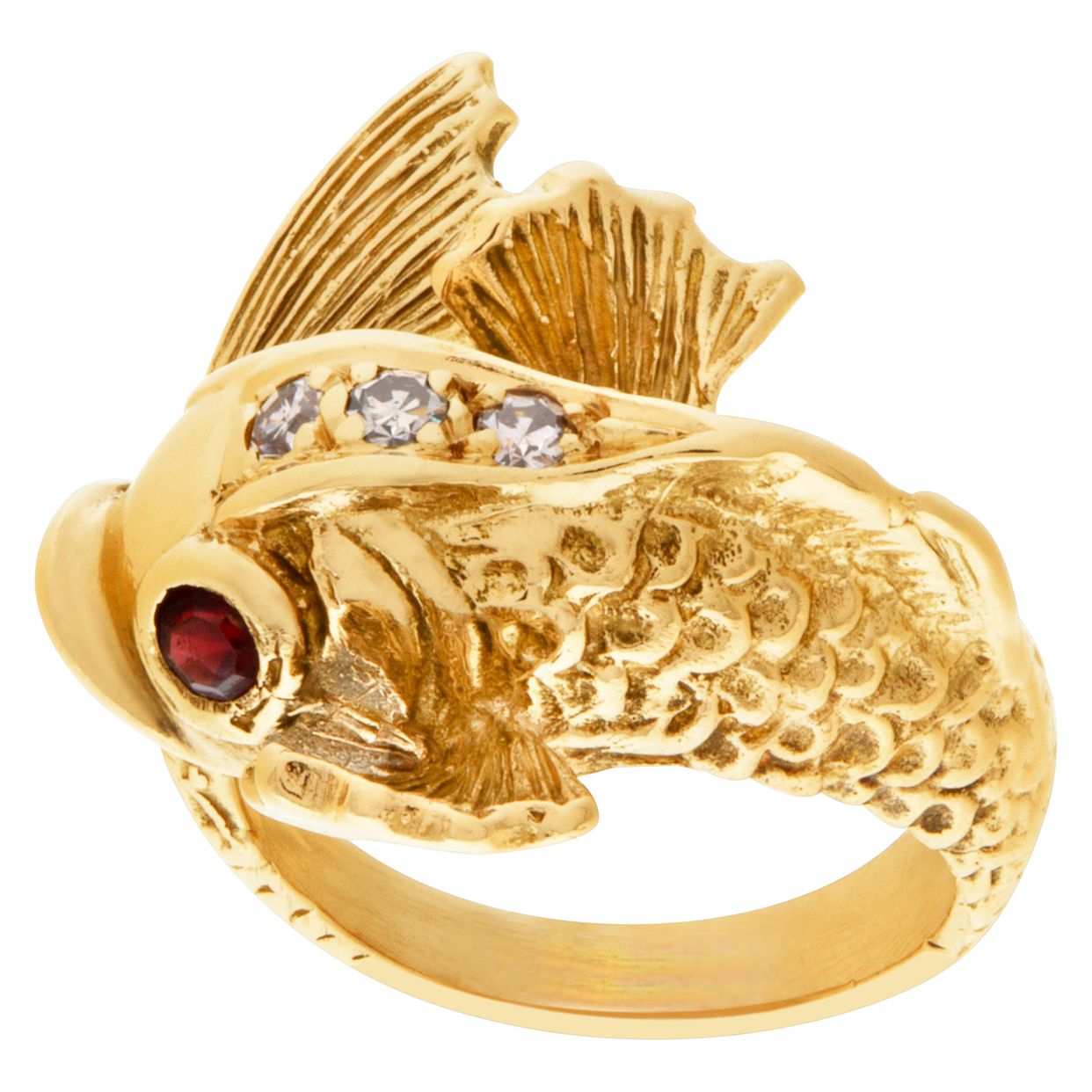 Good luck & Fortune koi fish ring with diamond fin & ruby eye