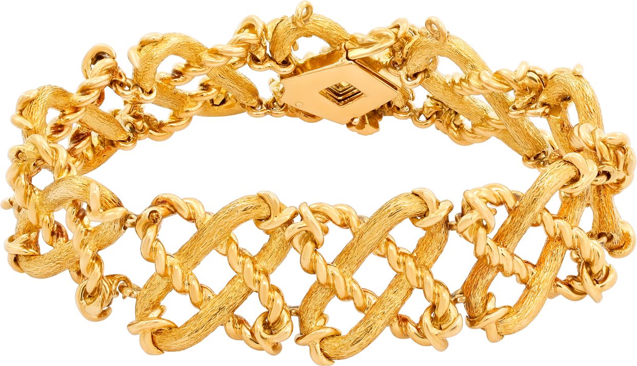 Hand made "brutalist" style design bracelet in 18k yellow gold.