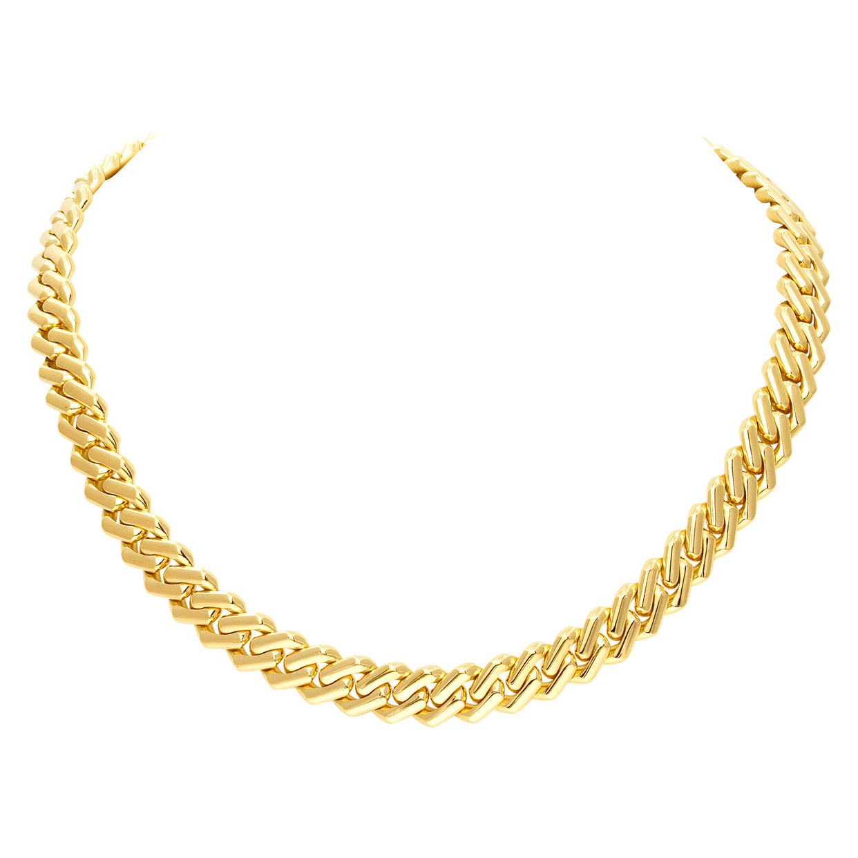 Heavy "Chevron" link necklace in 18k yellow gold. Length: 16