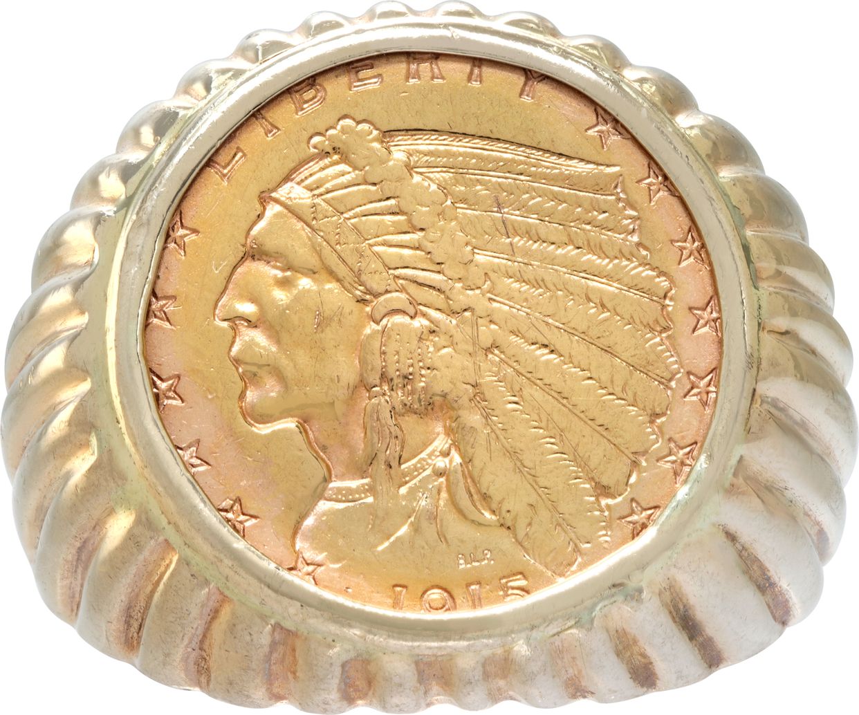 Indian Head $2.50 Dollar Gold Coin ring set in 14k | Gray & Sons