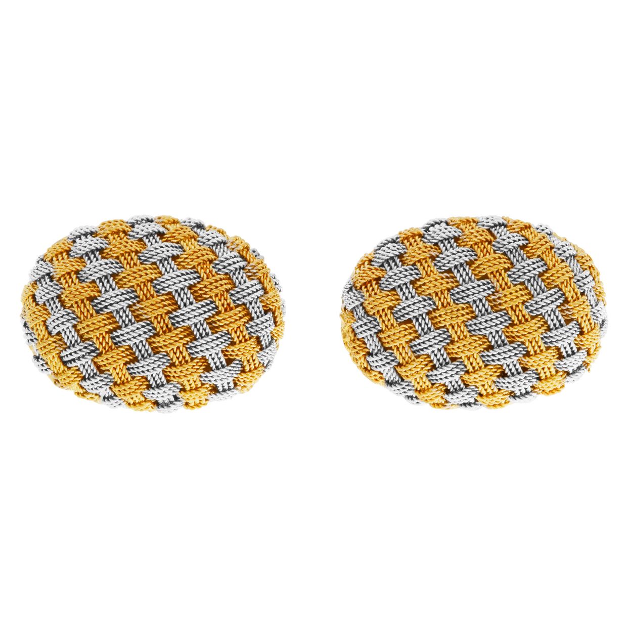 Italian cufflinks with handsome weave design in 18k white and