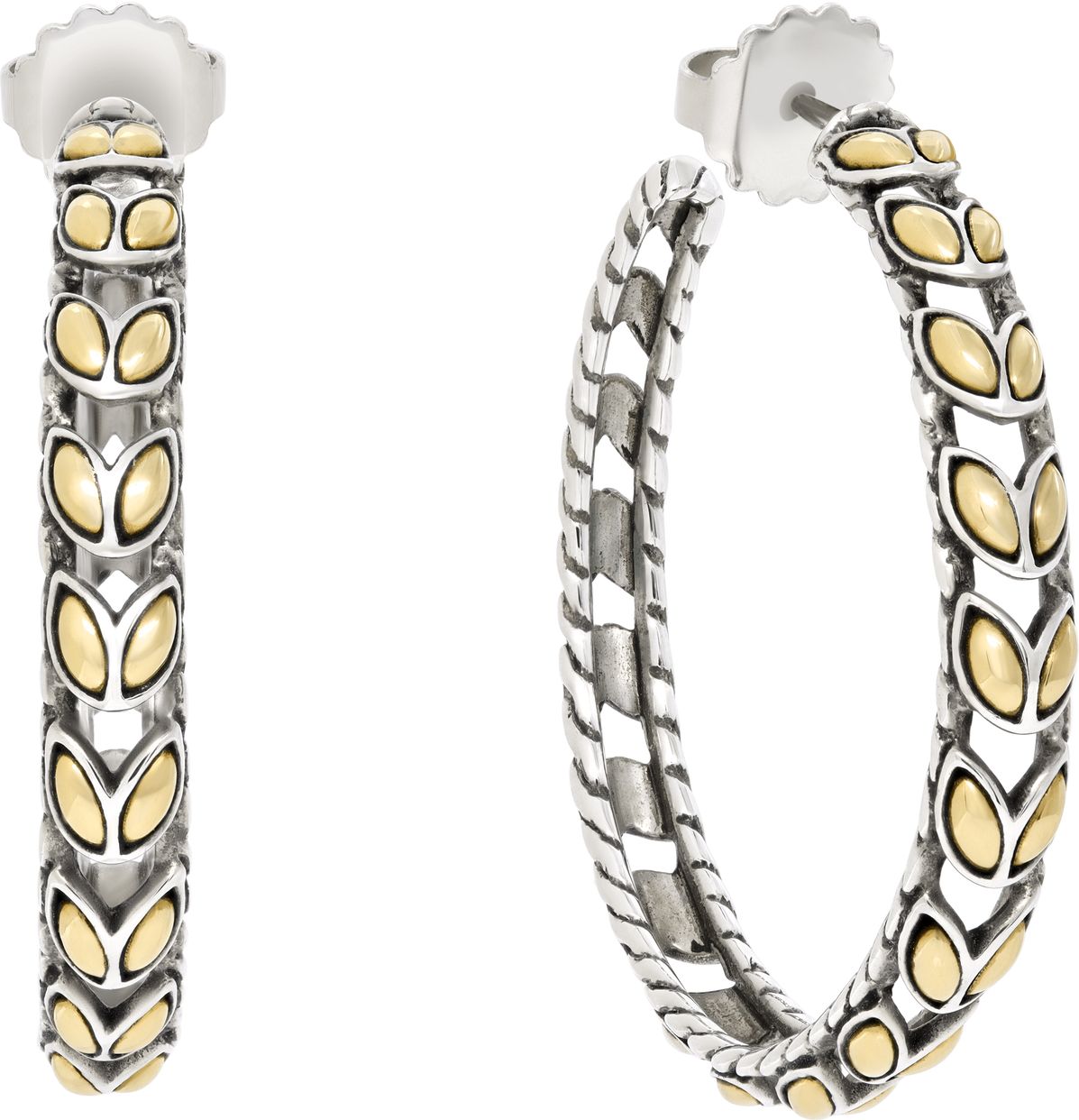 John Hardy Padi Large Hoop Earrings in 18k yellow gold and s