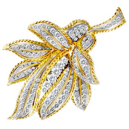Leaf design broach in 18k with diamonds | Gray & Sons Jewelers