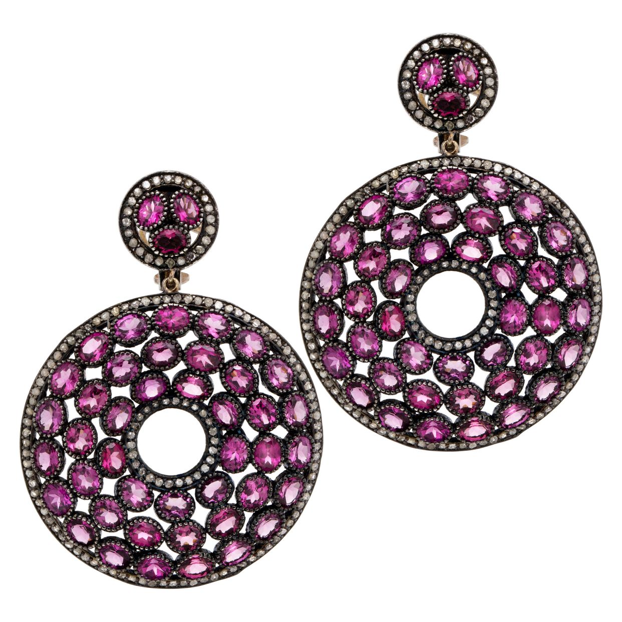 Lustrous silver and 18k yellow gold rhodolite earrings | Gray & Sons