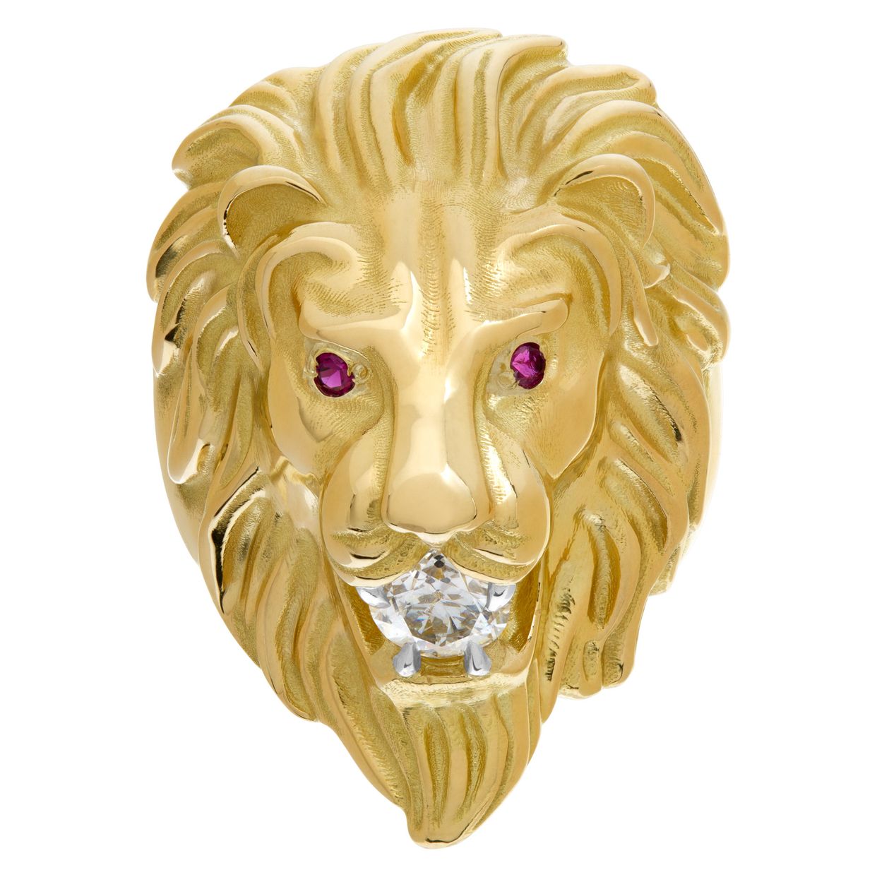 Magnificant 14k Yellow Gold Lion sculpted ring with 0.88 carat