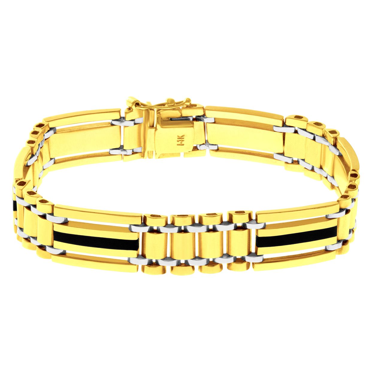 Mens link bracelet with Onyx stations set in 14k | Gray & Sons