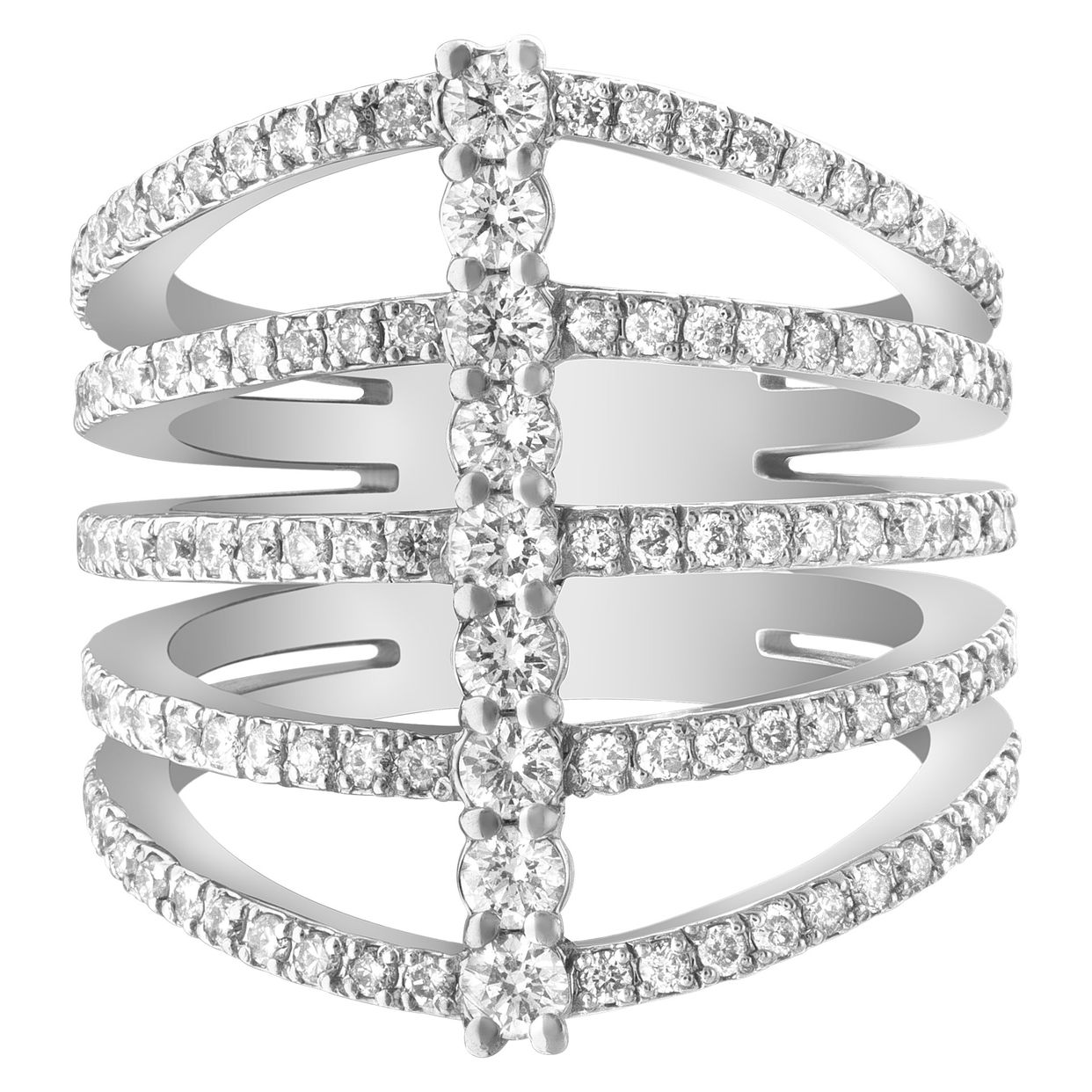 Modern streaks of diamonds ring (1.50cts) set in 14k white gold.