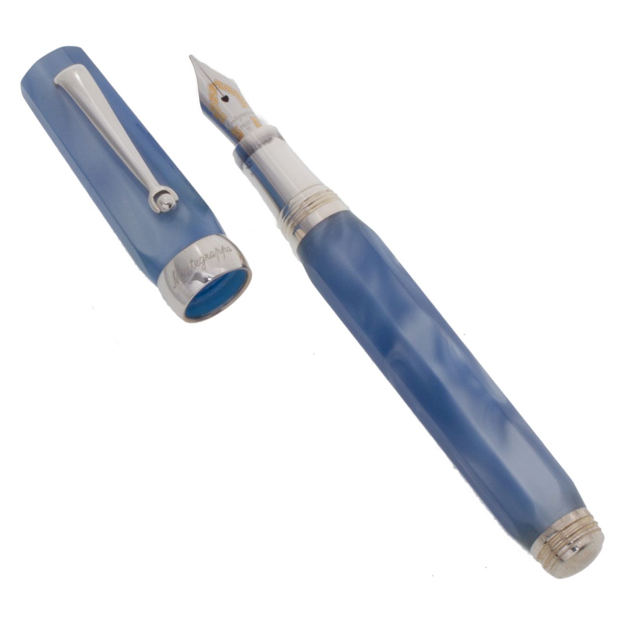 Montegrappa micra fountain pen in clear blue resin with medium