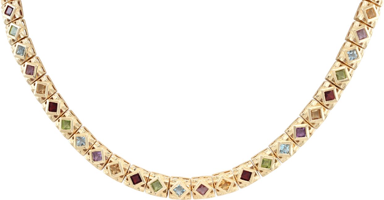 Multi-colored stone necklace in 14k yellow gold | Gray & Sons Jewelers