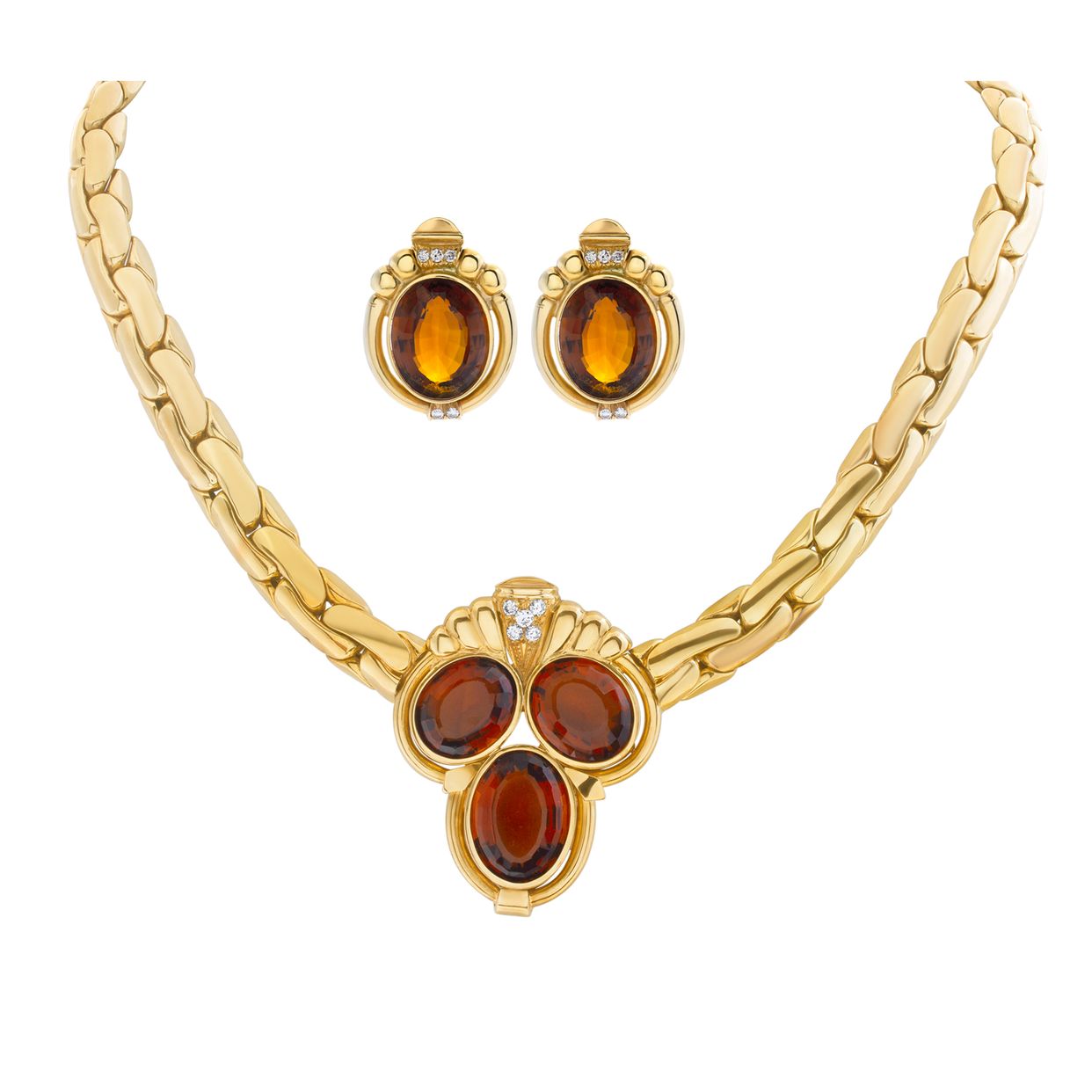 Necklace and Earring set with madeira citrine & diamonds in 18k