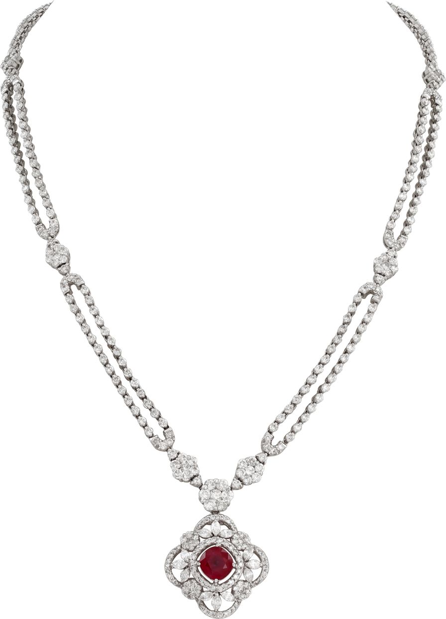 Diamond and Ruby Necklace in 18k white gold | Gray & Sons Jewelers