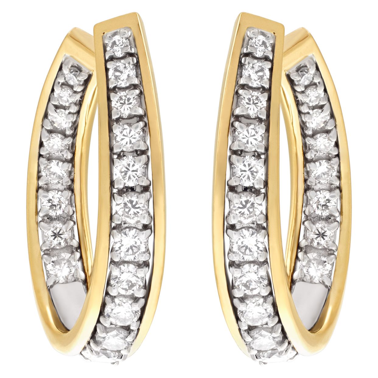 Oblong inside-out diamond hoops in 18k white & yellow gold,