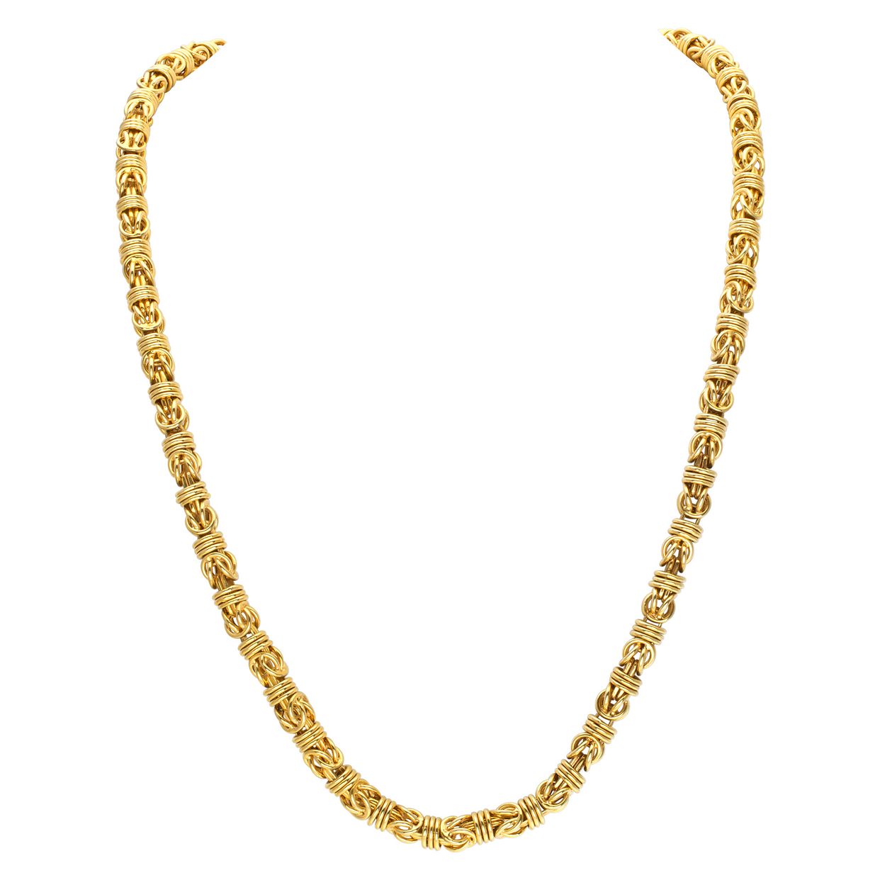 Opera length "BIZANTINE" chain/necklace in 14k yellow gold.