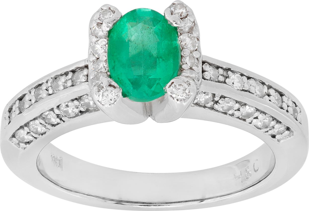 Emerald (over 1.00 Carat) and Diamond engagement ring In 14k