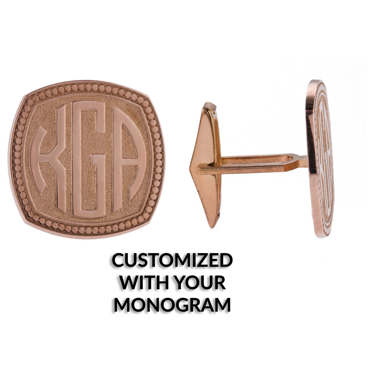 Pair of 18k pink gold monogrammed cufflinks | Gray & Sons Jewelers