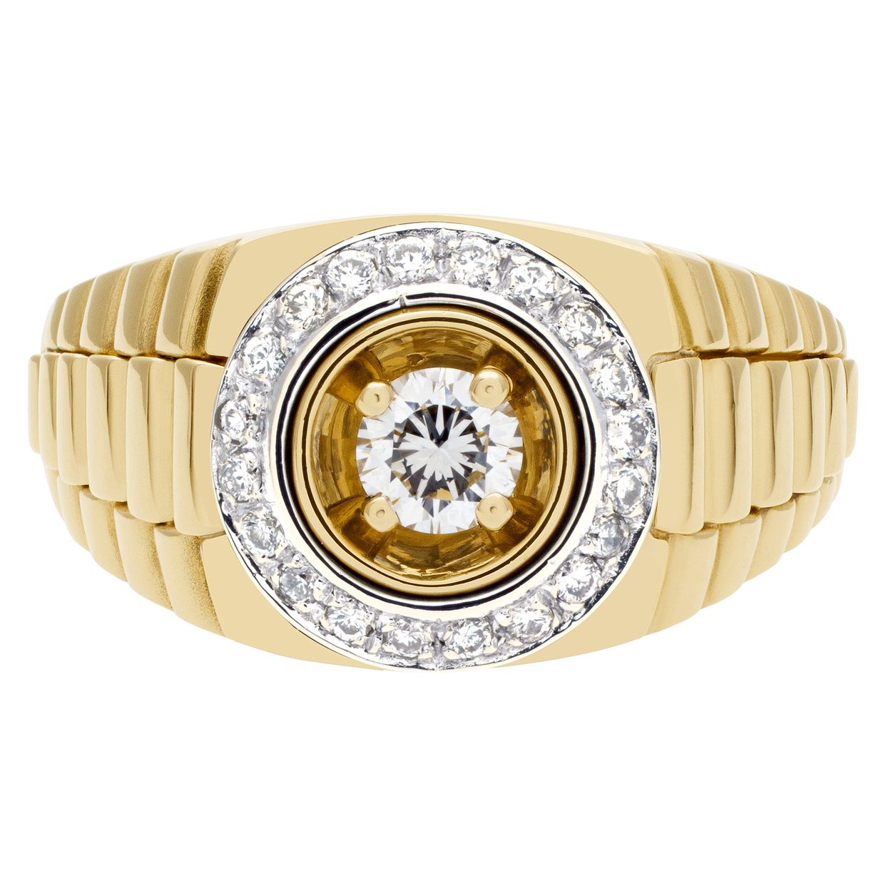 "Presidents" Style 18k Yellow Gold Ring With Diamond "Bezel"