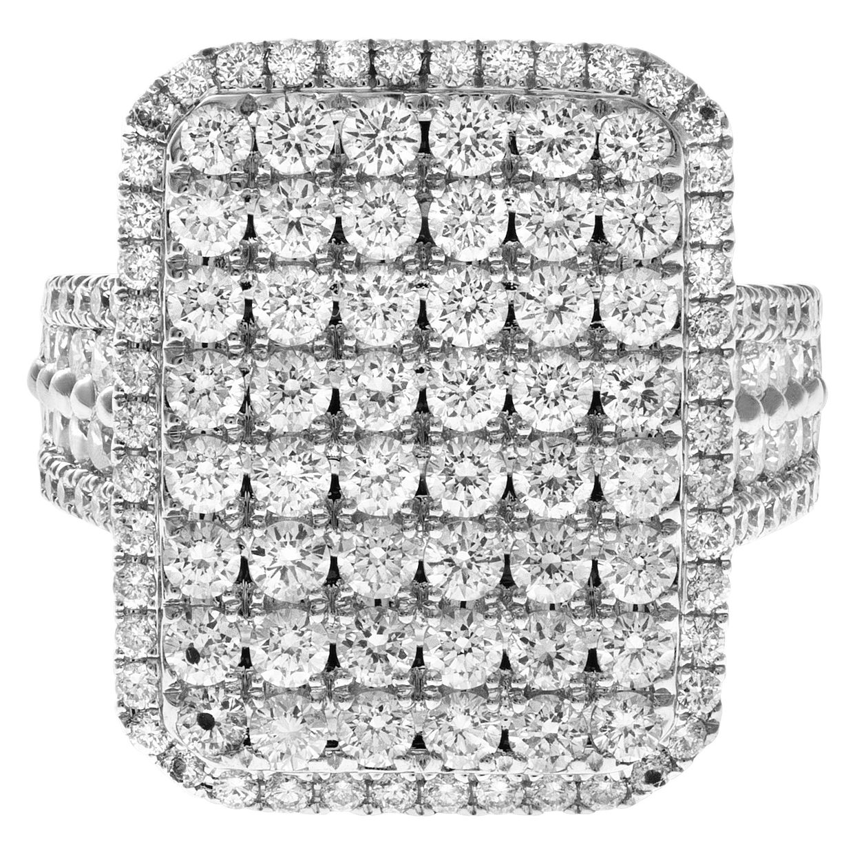 Rectangular diamond ring in 18k white gold, 3.50 cts round