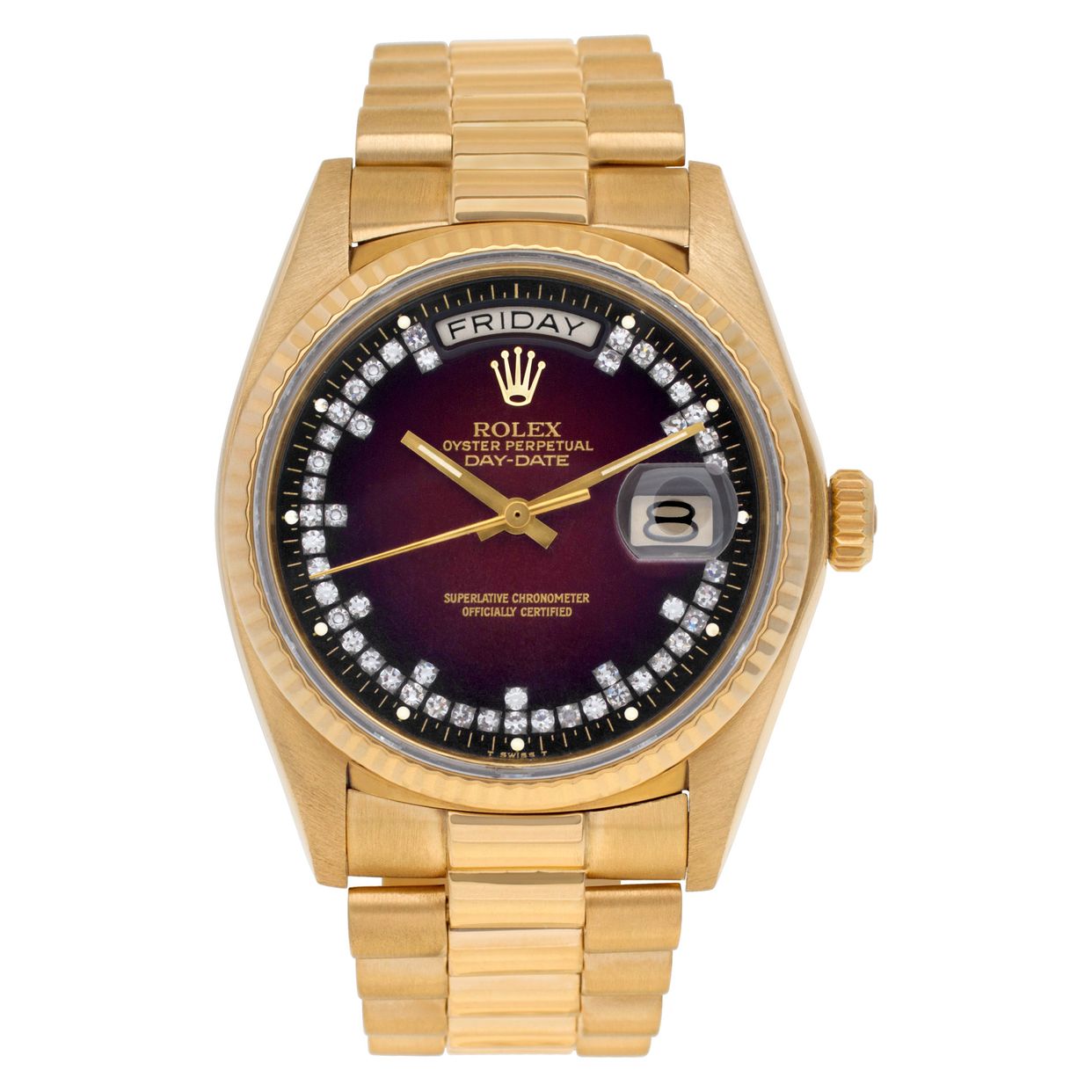 Used Rolex Day-Date 18038 18k burgundy dial 36mm Automatic