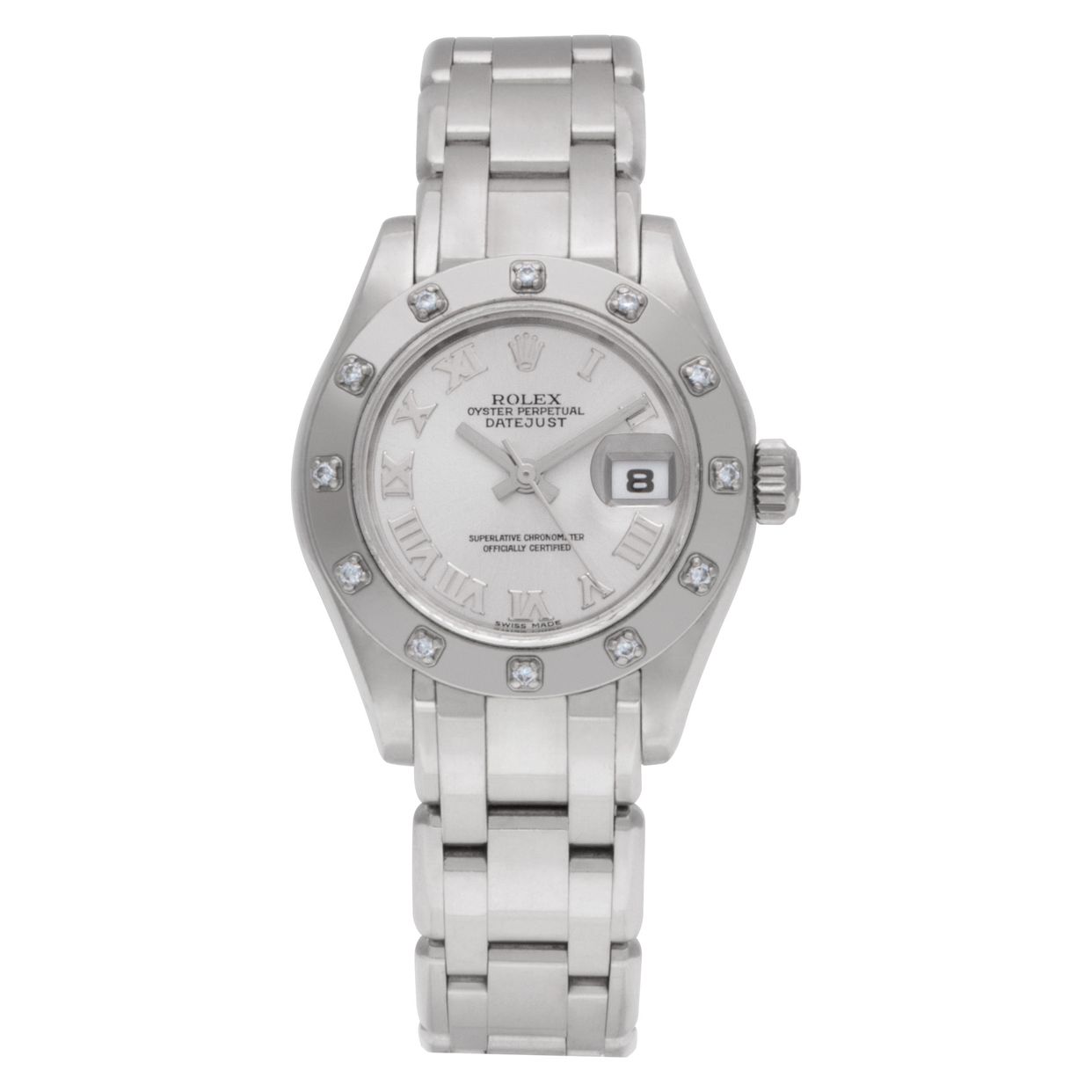 Pre-owned Rolex Pearlmaster 80319 18k White Gold Silver dial